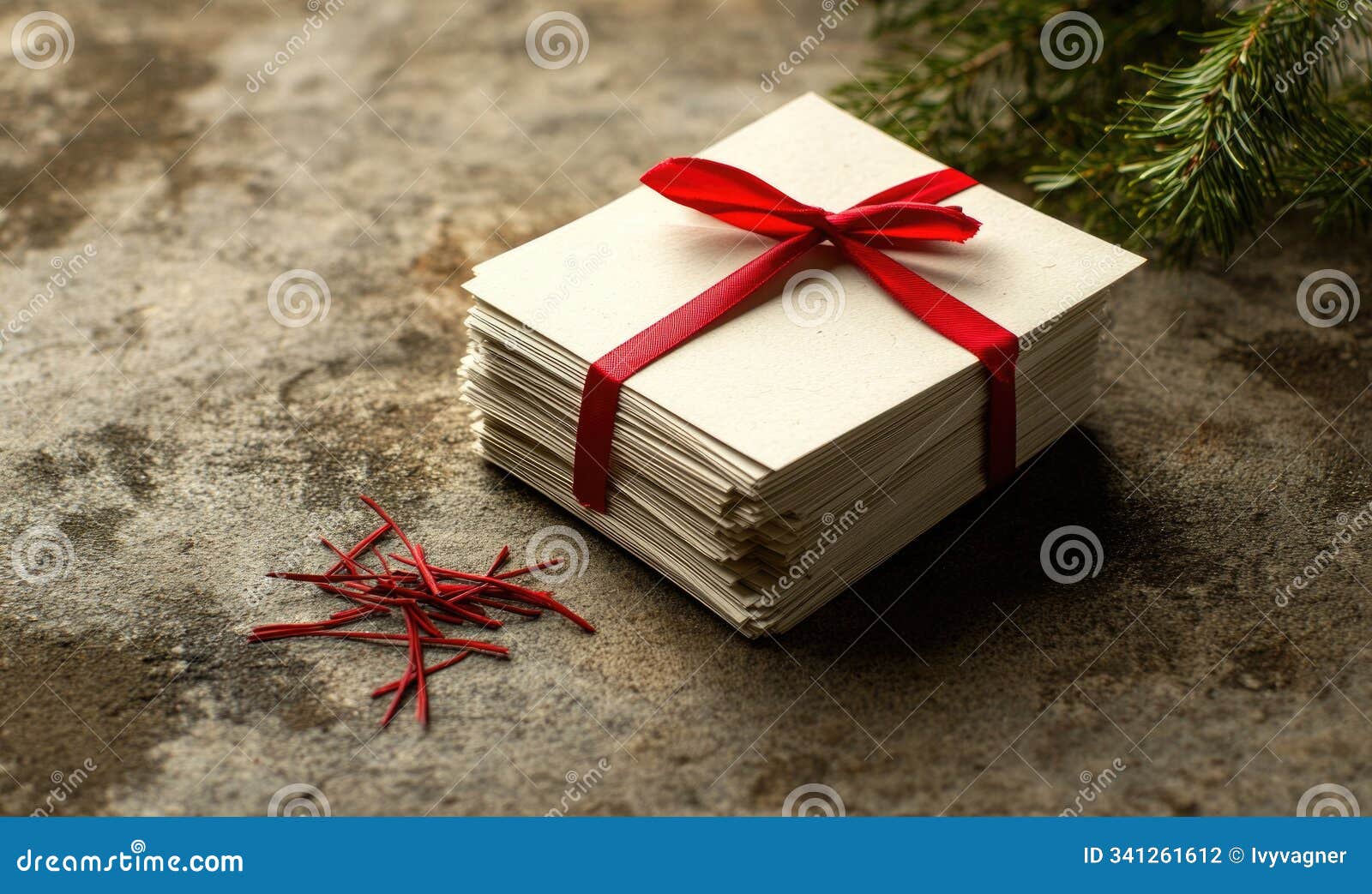 A Stack of White Cards with Red Ribbons Tied To Them Stock Photo ...