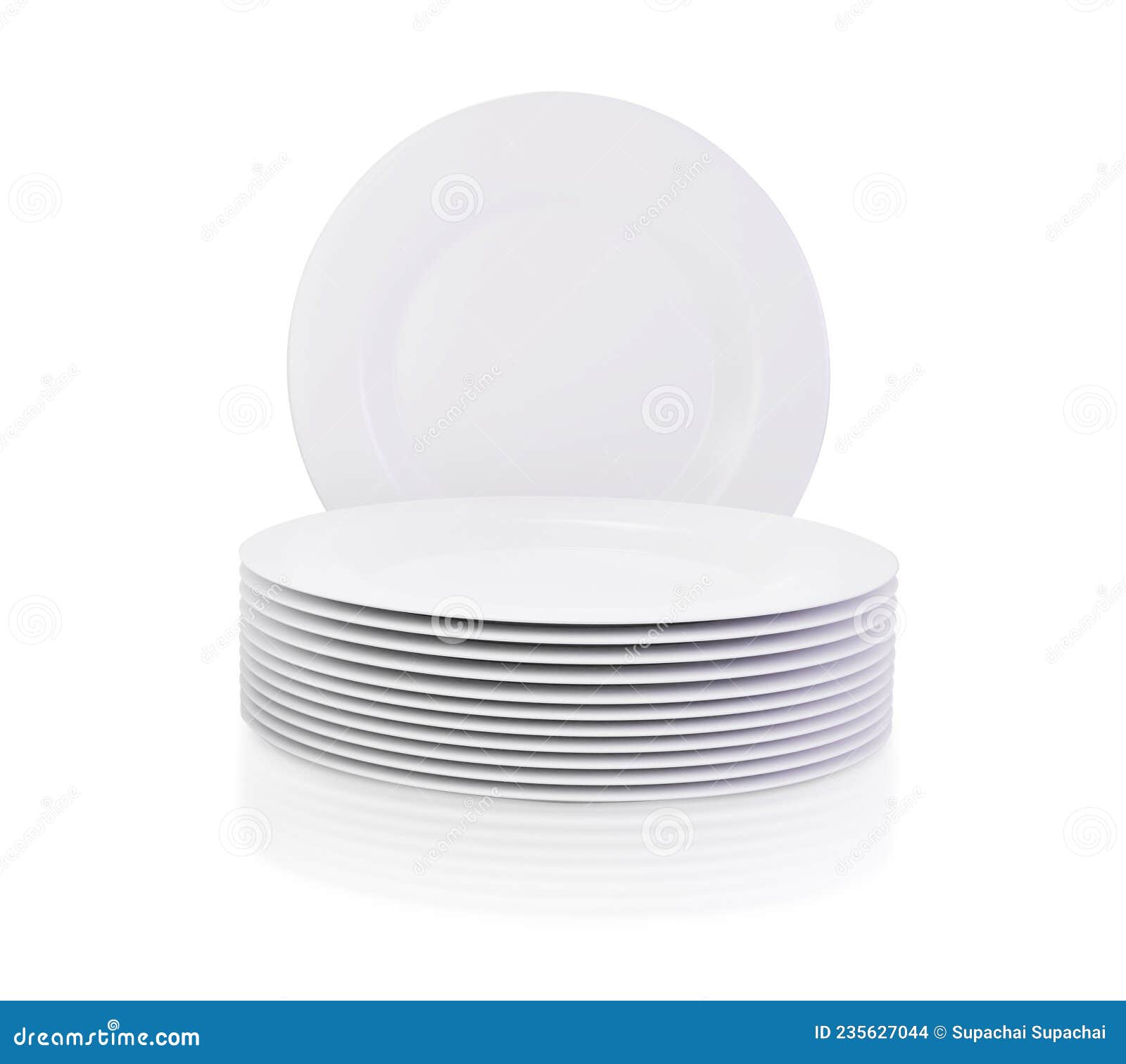 Stack of White Ceramic Plates, Isolated on White. 3D Render Stock ...