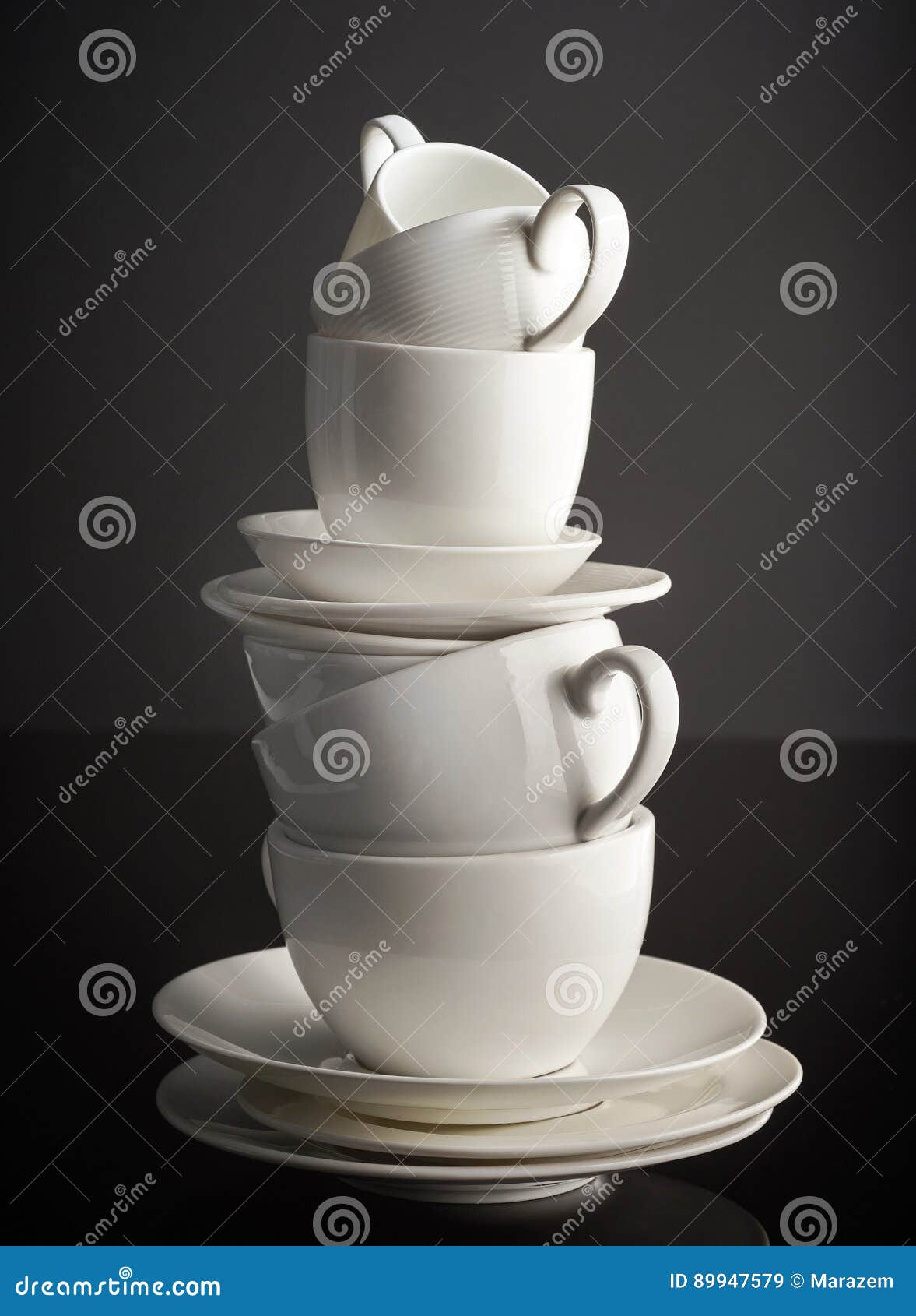 Stack of White Coffee Cups and Plates Stock Image - Image of bright ...
