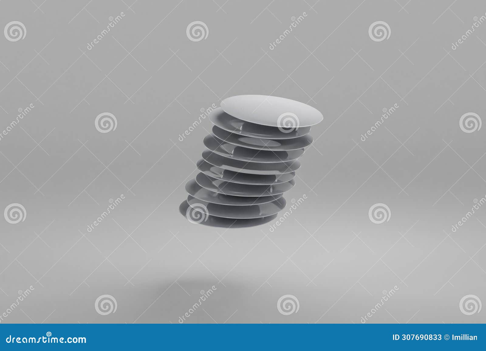 Stack of White Dishes Falling on Clean Surface, Isolated on Infinite ...