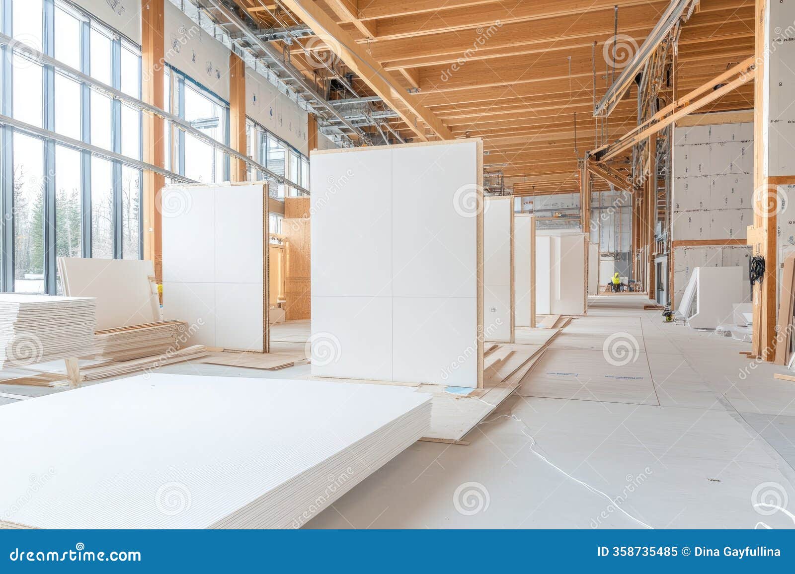 Stack of White Drywall Sheets on a Pallet at a Construction Site, Ready ...