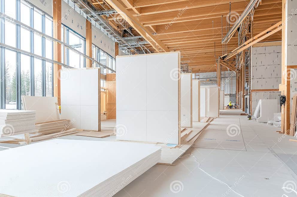 Stack of White Drywall Sheets on a Pallet at a Construction Site, Ready ...