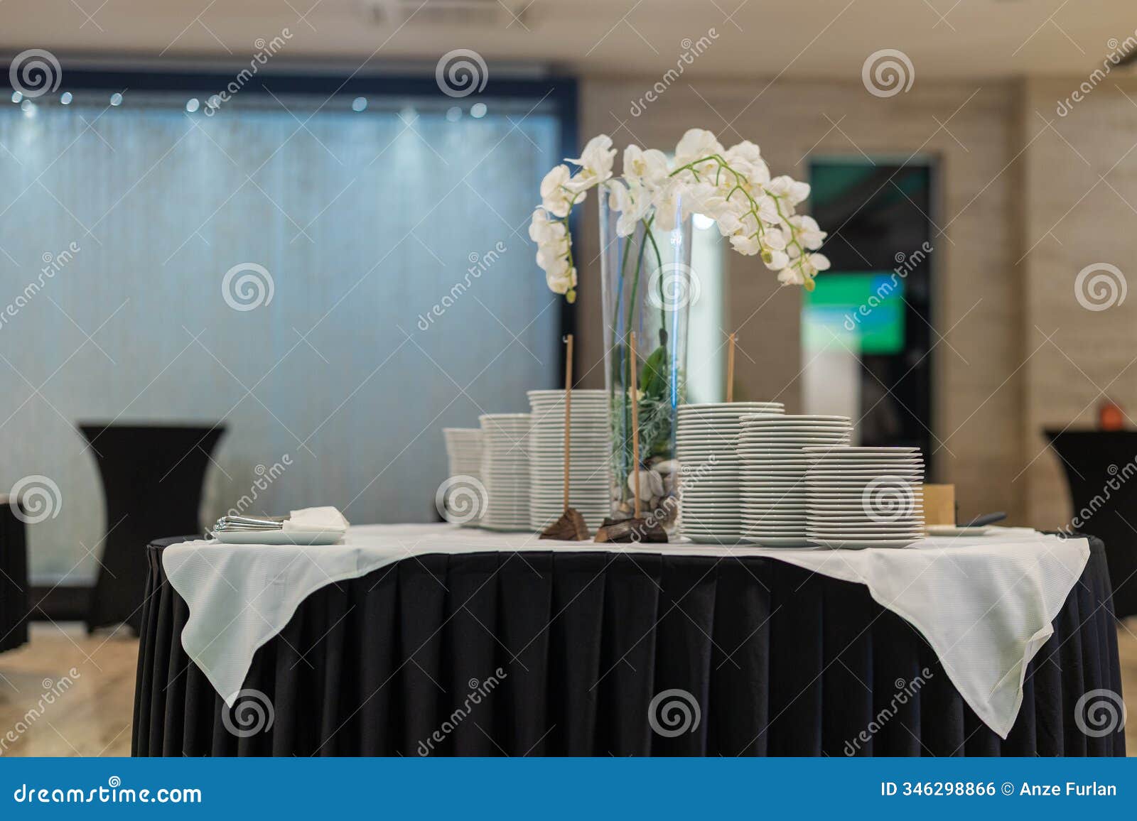 Stack of White Eating Plates on a Banquet or Gala Event, White Plates ...