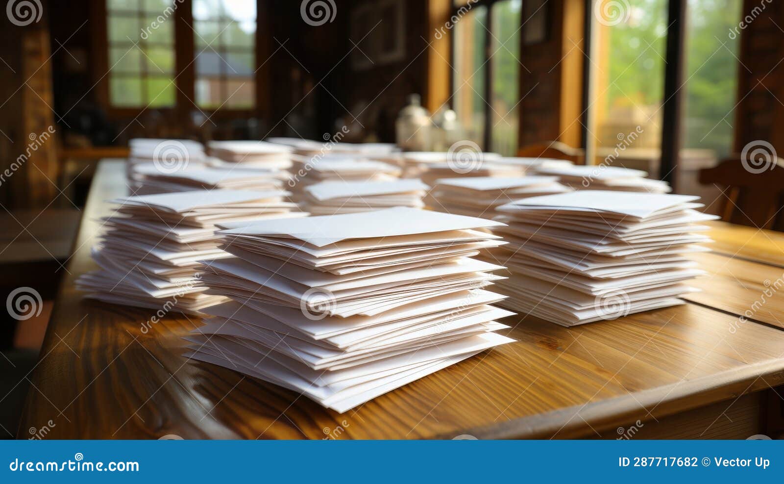 Stack of White Envelopes on a Wooden Table. Generative AI. Stock Photo ...