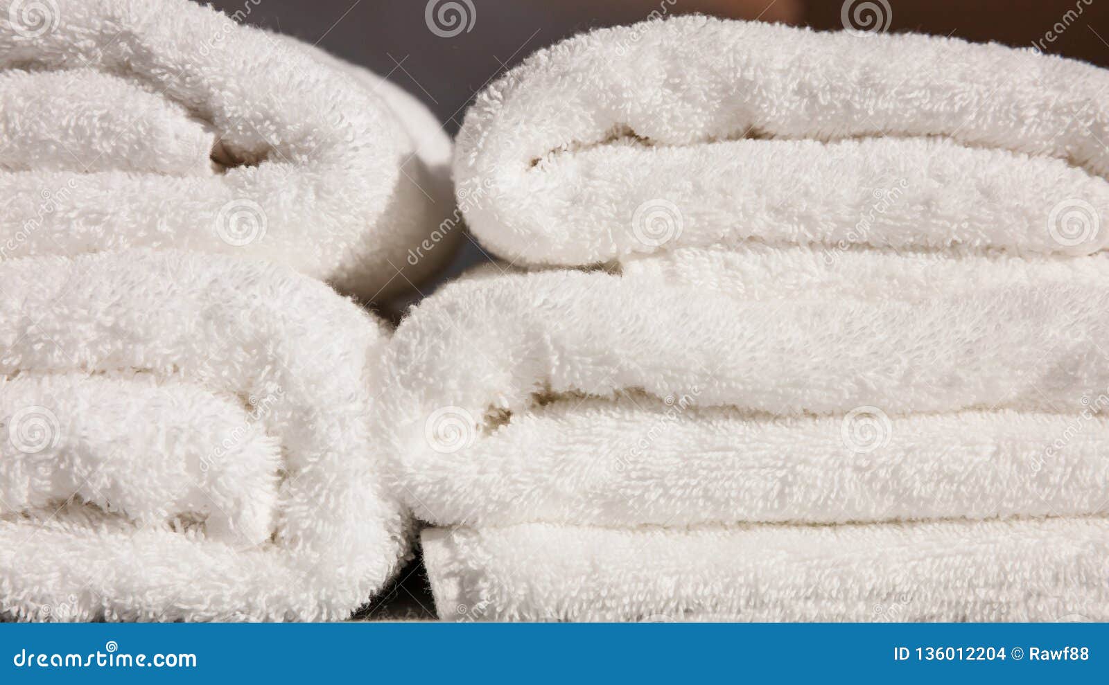 Stack of White Folded Towels Background. Closeup View with Details ...