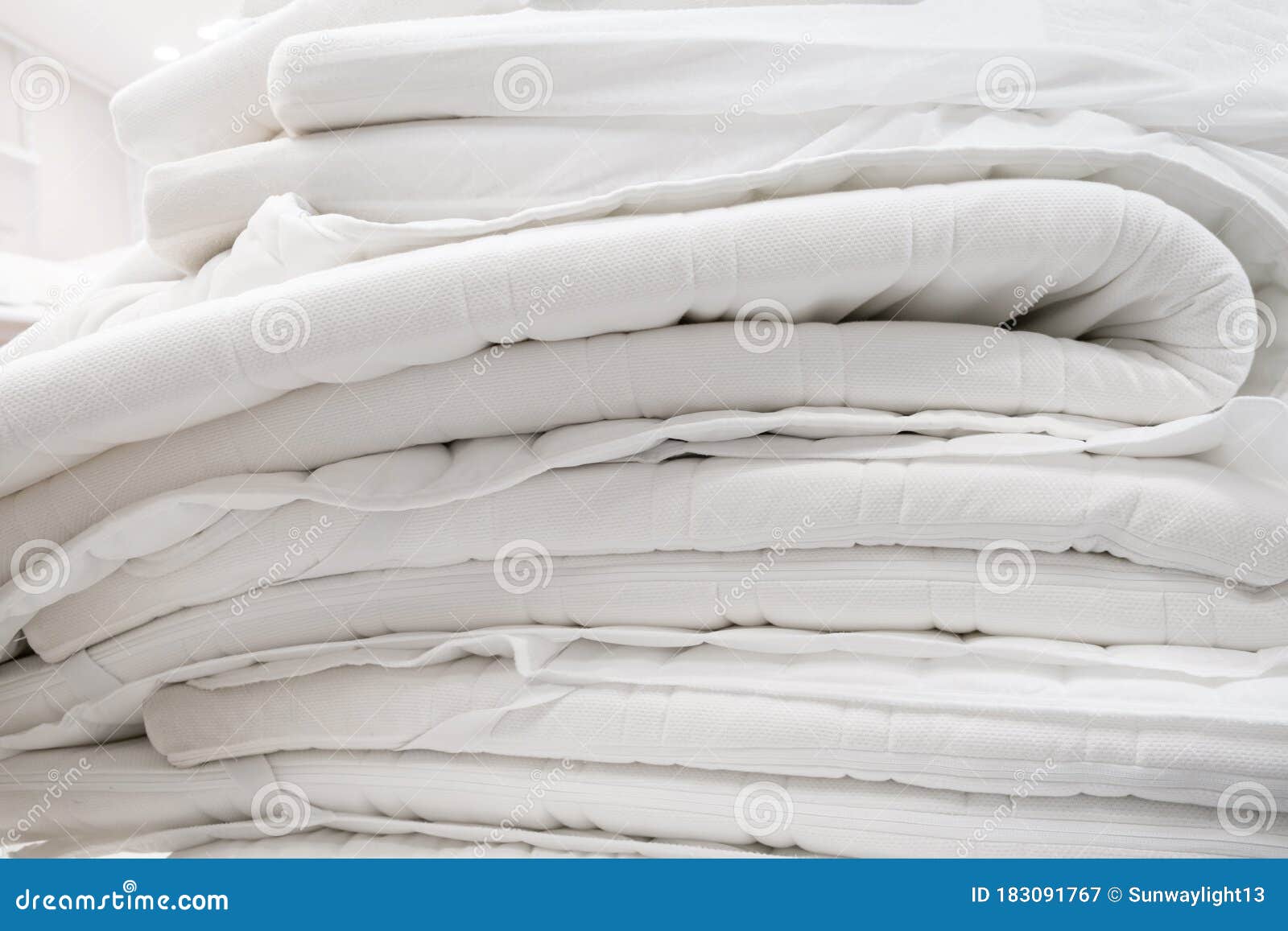 Stack of White Mattresses in Room. Close Up Stock Image - Image of ...