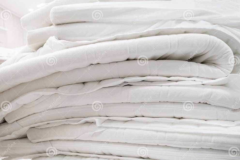 Stack of White Mattresses in Room. Close Up Stock Image - Image of ...