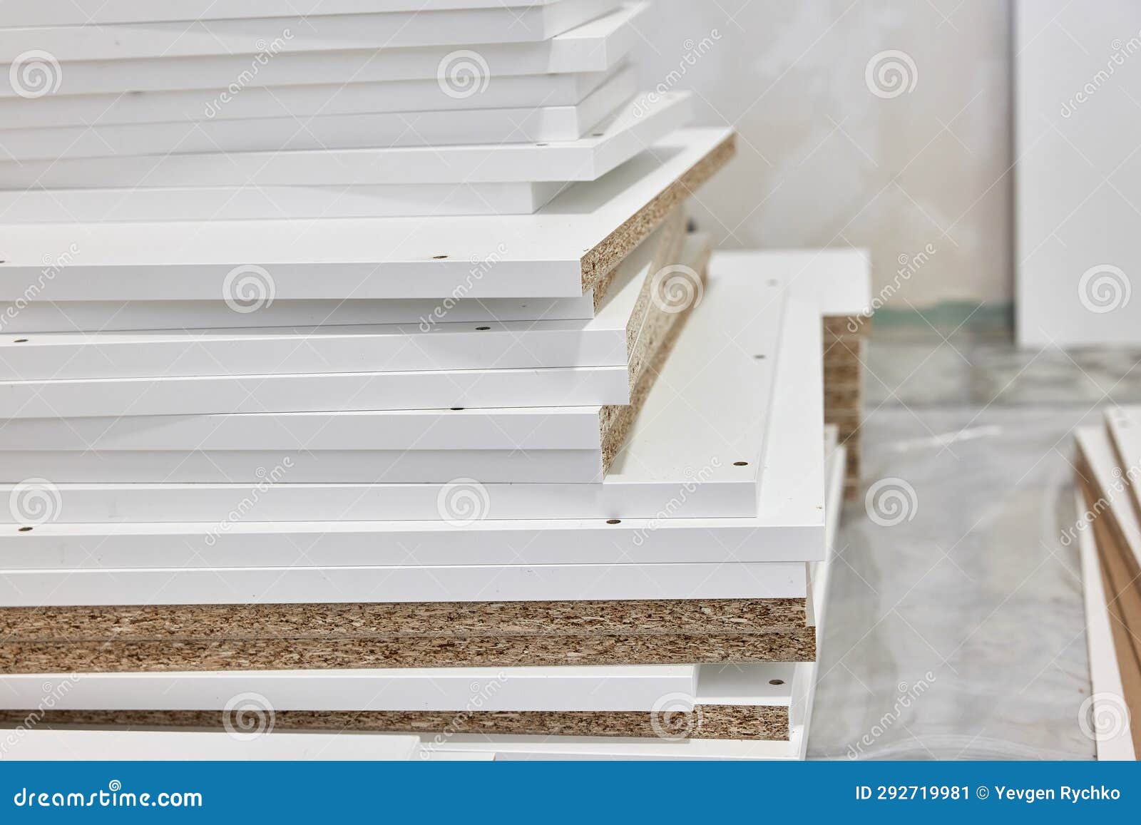 Stack of White MDF Panels Lie on Floor Stock Image - Image of furniture ...