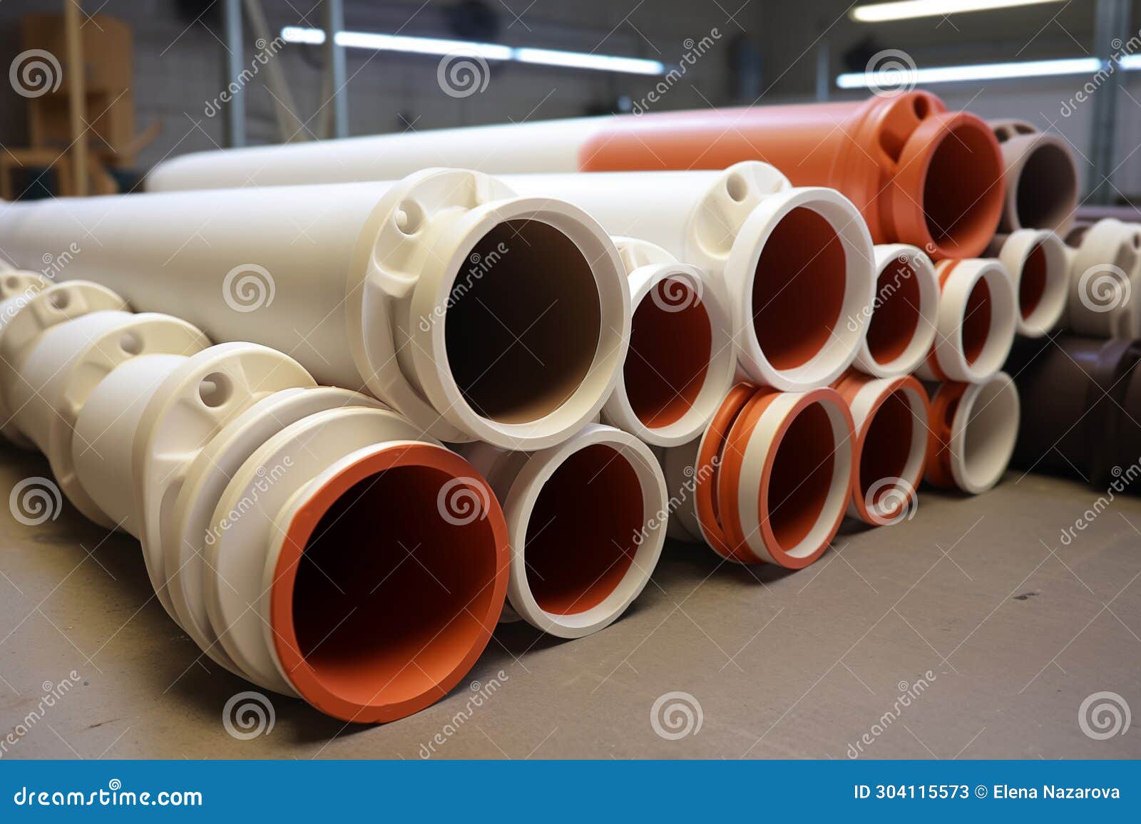 Stack of White and Orange PVC Pipes Prepared for Use in Construction ...