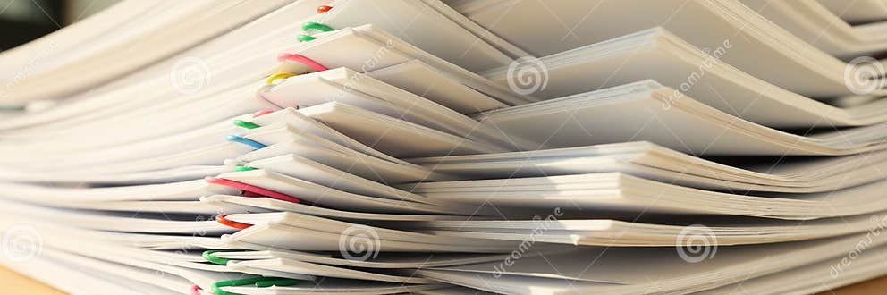 A Stack of Paper with Colored Paper Clips, Close-up Stock Image - Image ...