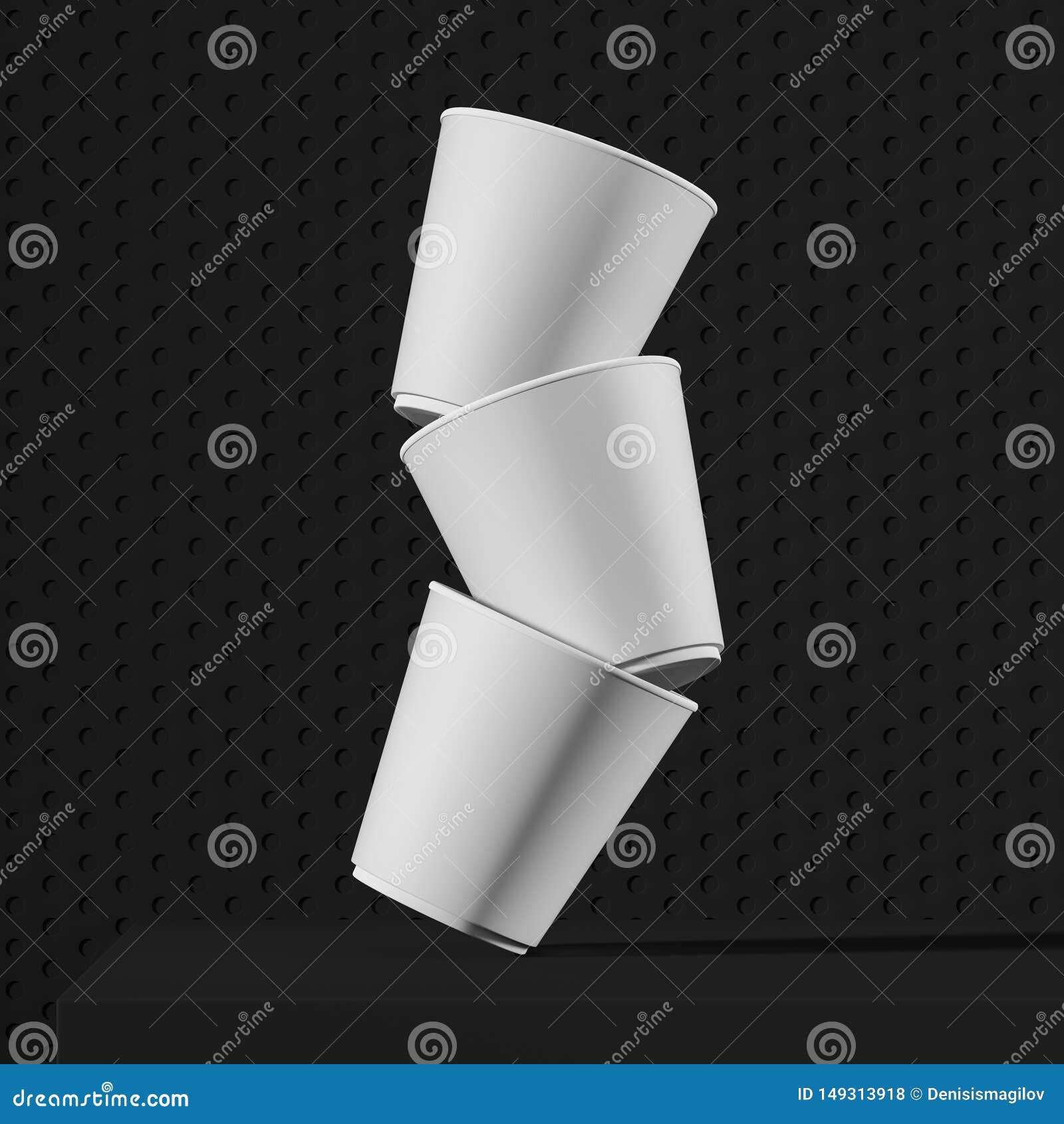 Stack of White Paper Cups Falling on Black Table Stock Illustration ...
