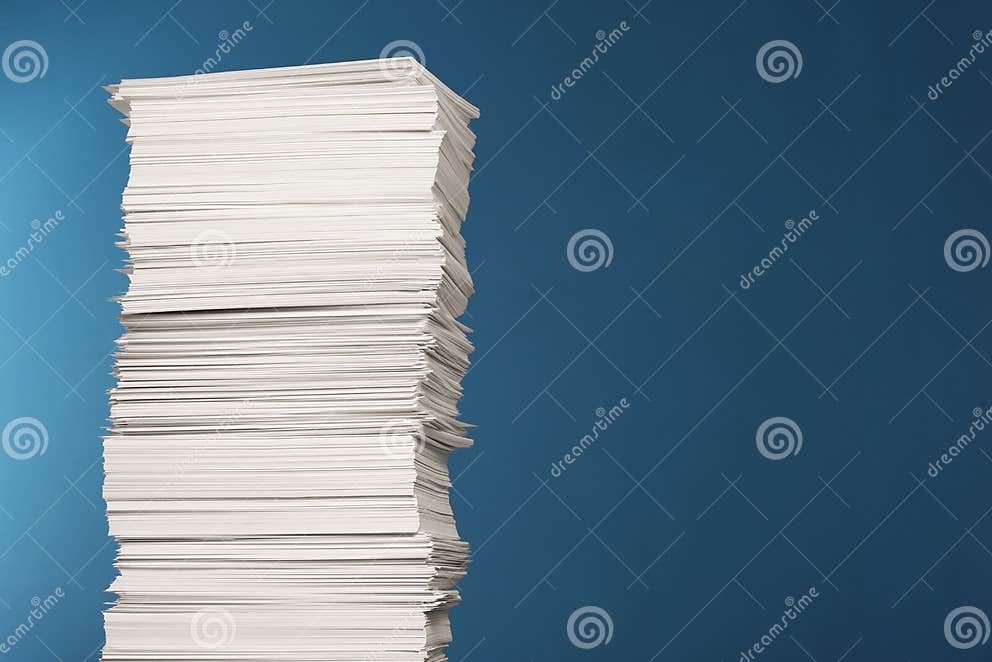 Stack of White Paper Sheets on Blue Background, Space for Text Stock ...