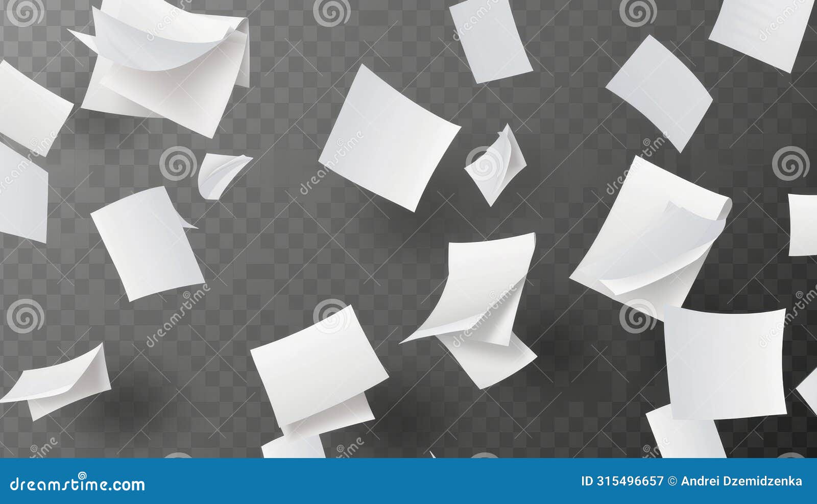 Stack of White Paper Sheets Falling Down Isolated on Transparent ...