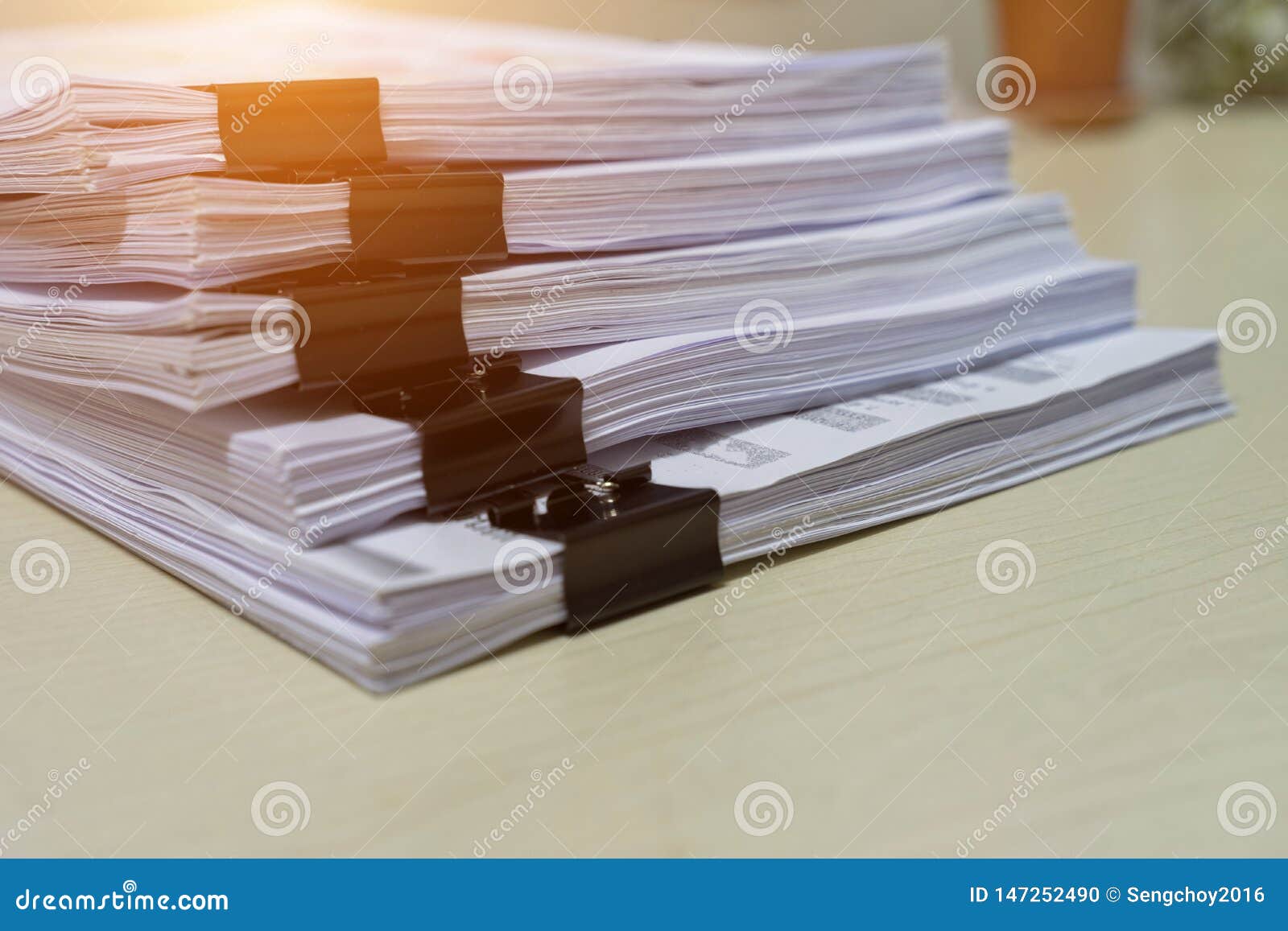 Stack of White Paperwork Achieves with Black Binder Paper Clips Stock ...