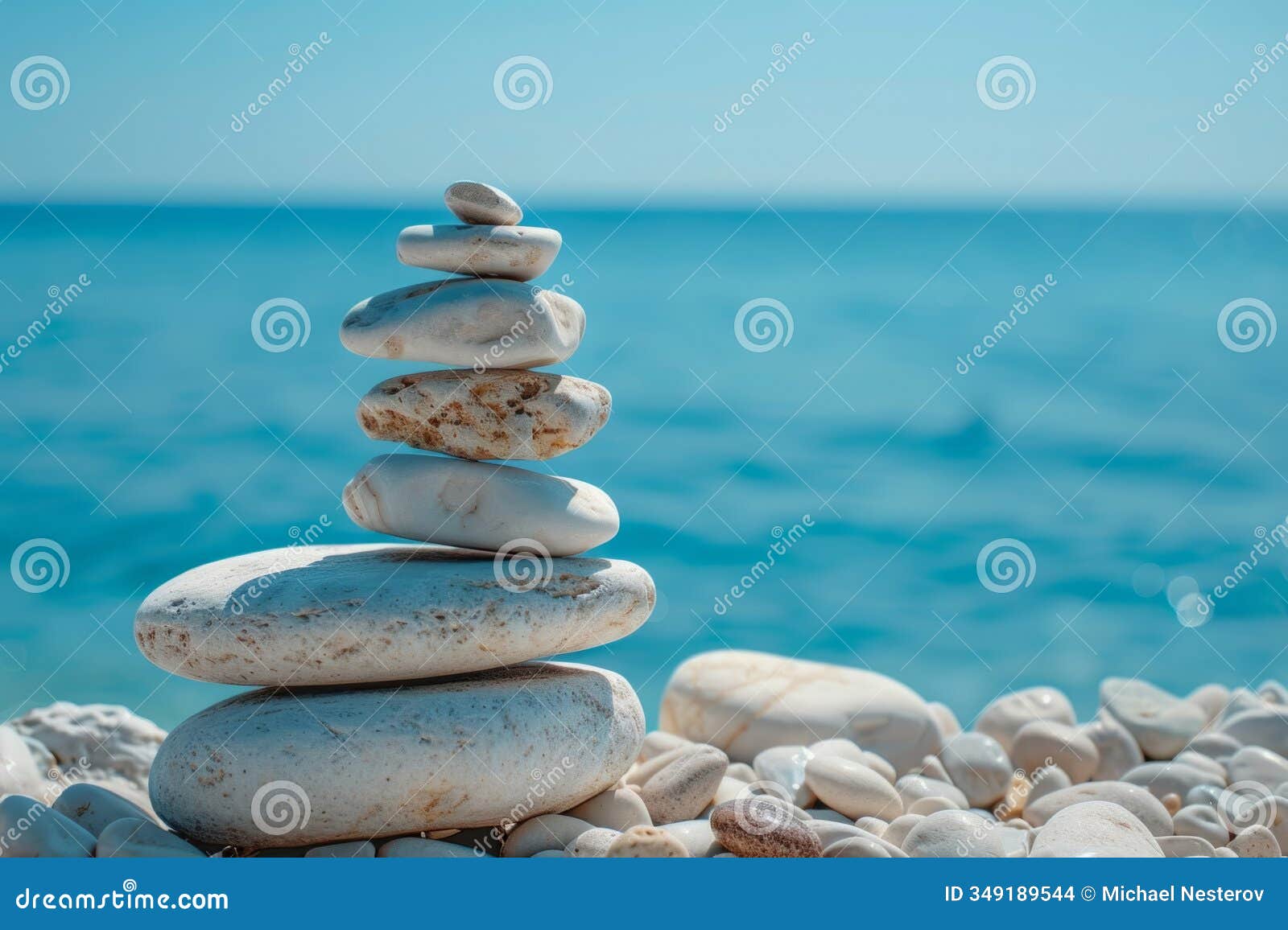 Stack of White Pebbles Balancing on the Beach Shore Stock Photo - Image ...