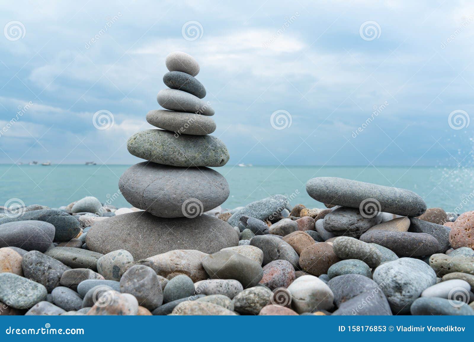 Stack of White Pebbles Stone Against Blue Sea Background for Spa ...