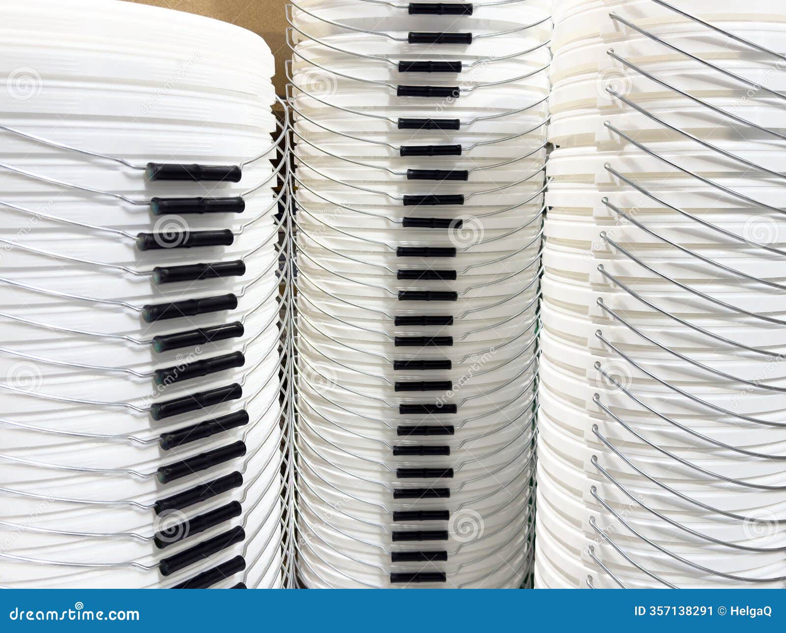 Stack of White Plastic Buckets with Wire Handles in Warehouse Stock ...