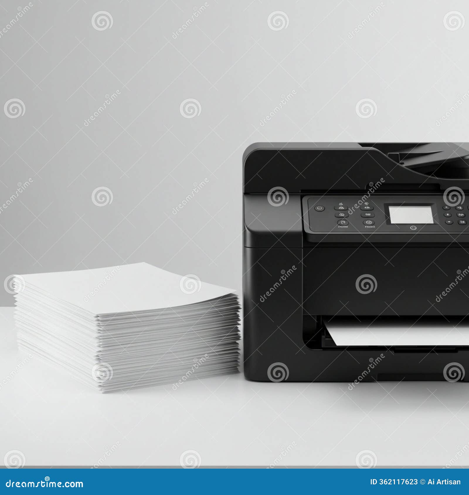 Stack of White Printer Paper Next To a Black Multifunction Printer ...