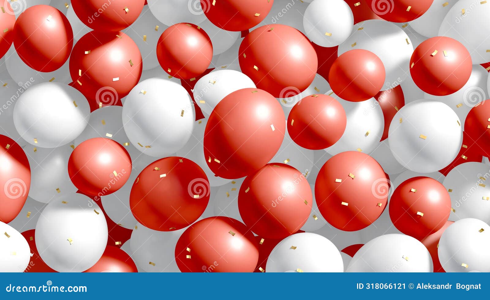 Stack of White and Red Round Balloons with Confetti Mockup Stock ...