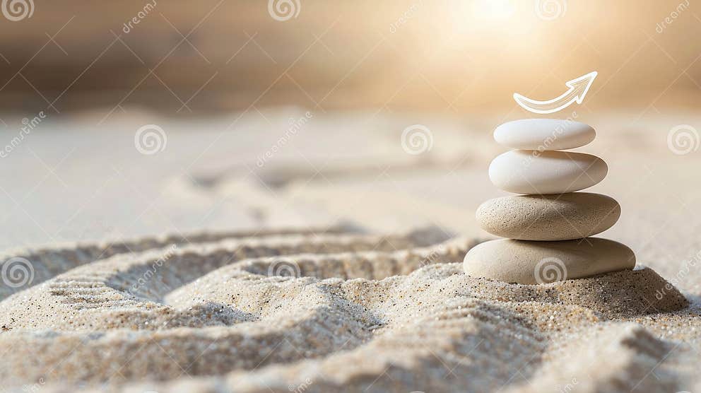 A Stack of White Rocks on a Beach with a Drawing of an Arrow Pointing ...