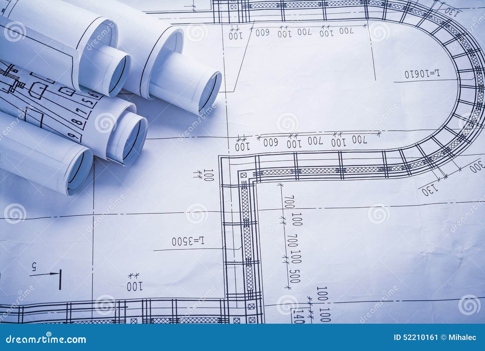 Stack of White Rolled Blueprints with Copyspace Stock Image - Image of ...