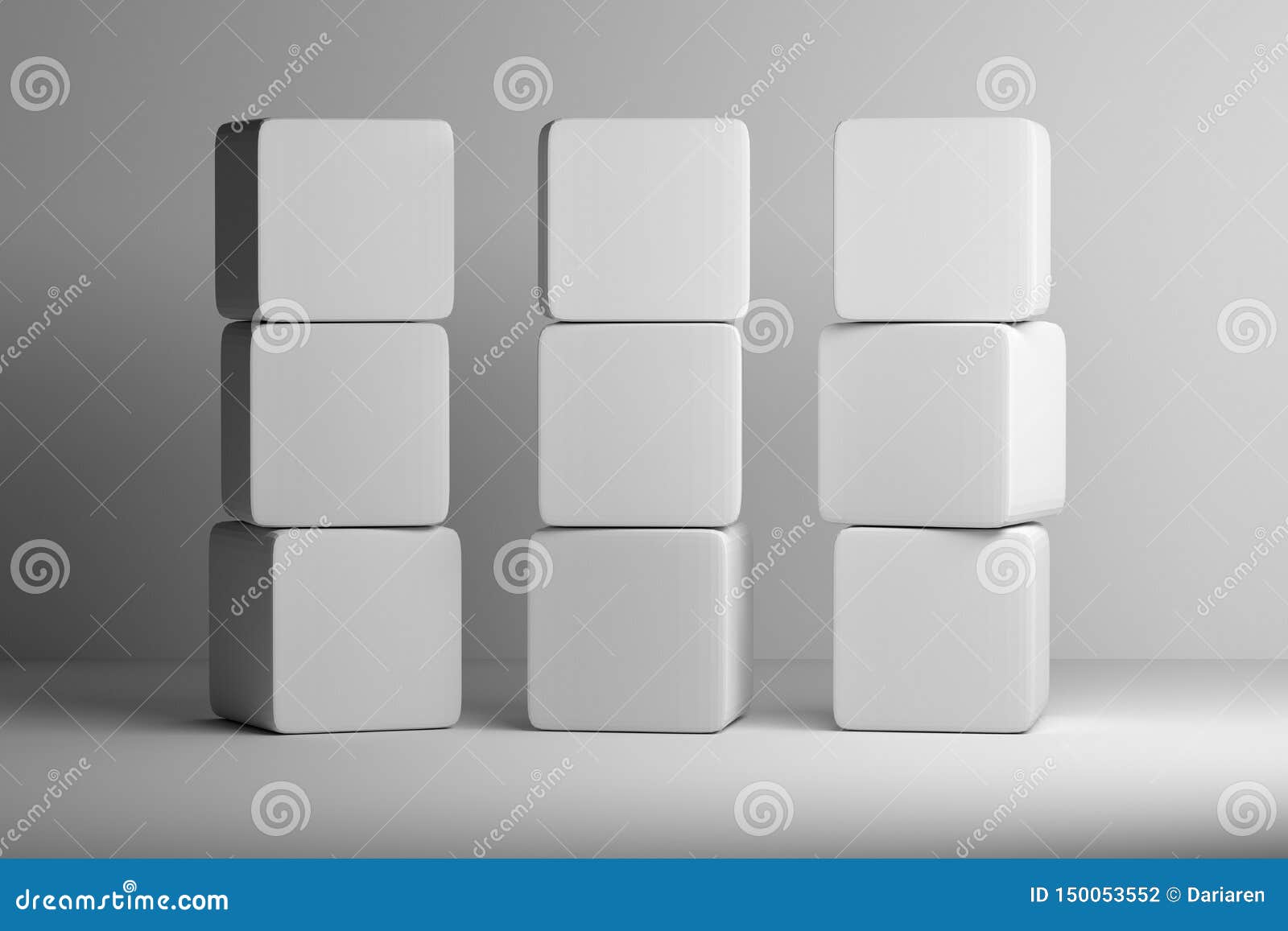 Stack of White Rounded Cubes on White Background Stock Illustration ...
