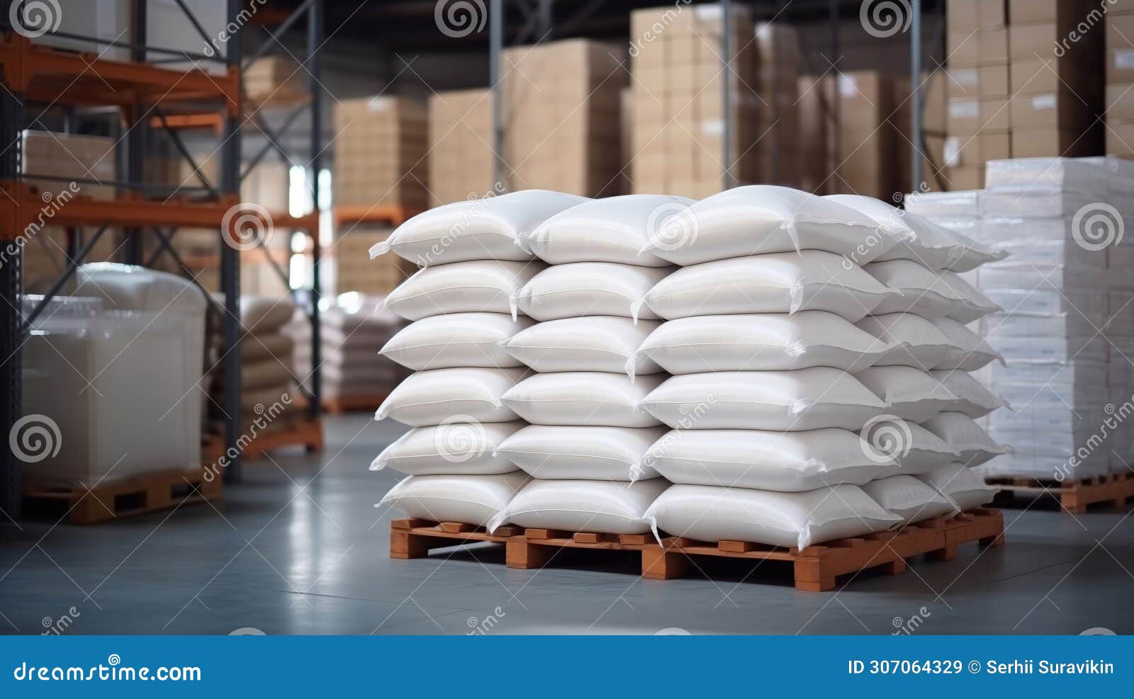 White Sacks in Large Warehouse Stock Image - Image of industrial ...