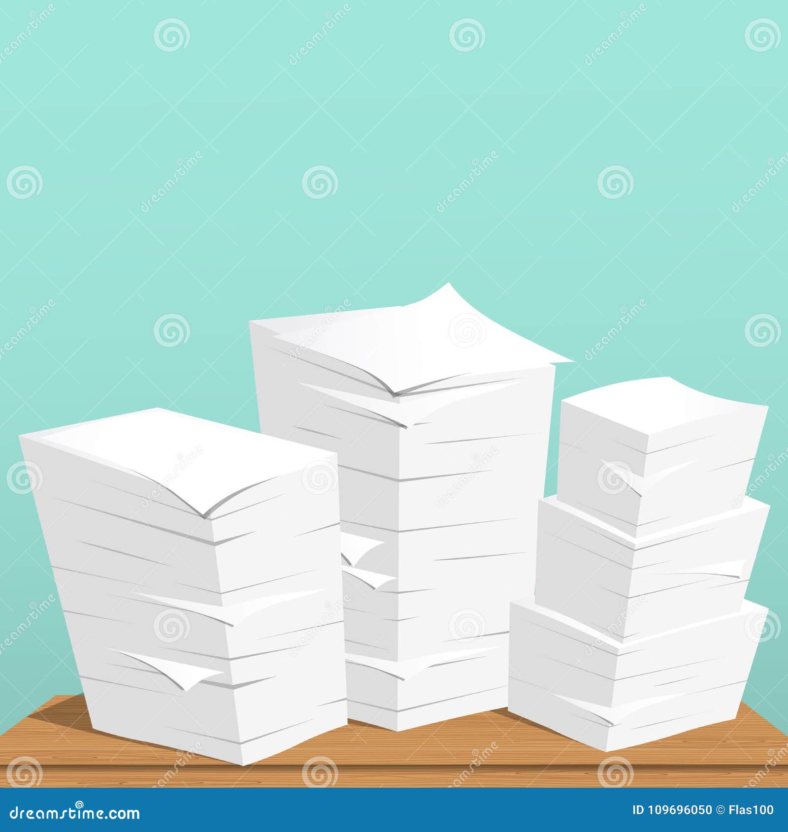 Stack of White Sheets and Paper in Office on Brown Table Top. Stock ...