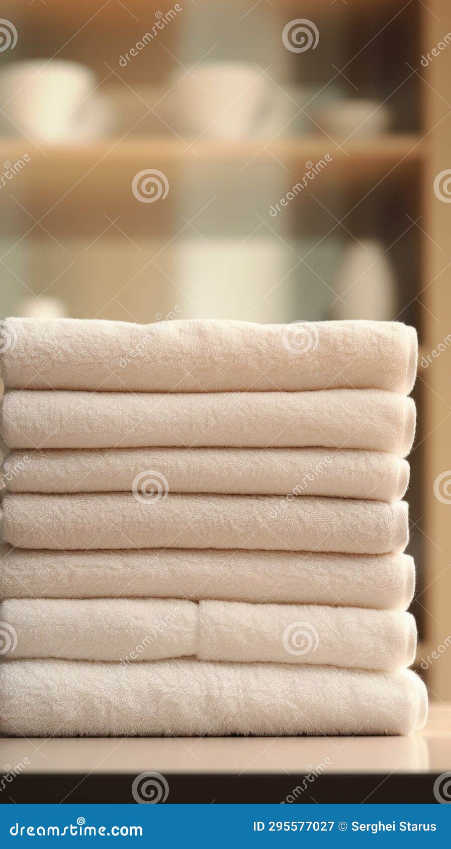 A Stack of White Towels on a Table, AI Stock Image - Image of interior ...