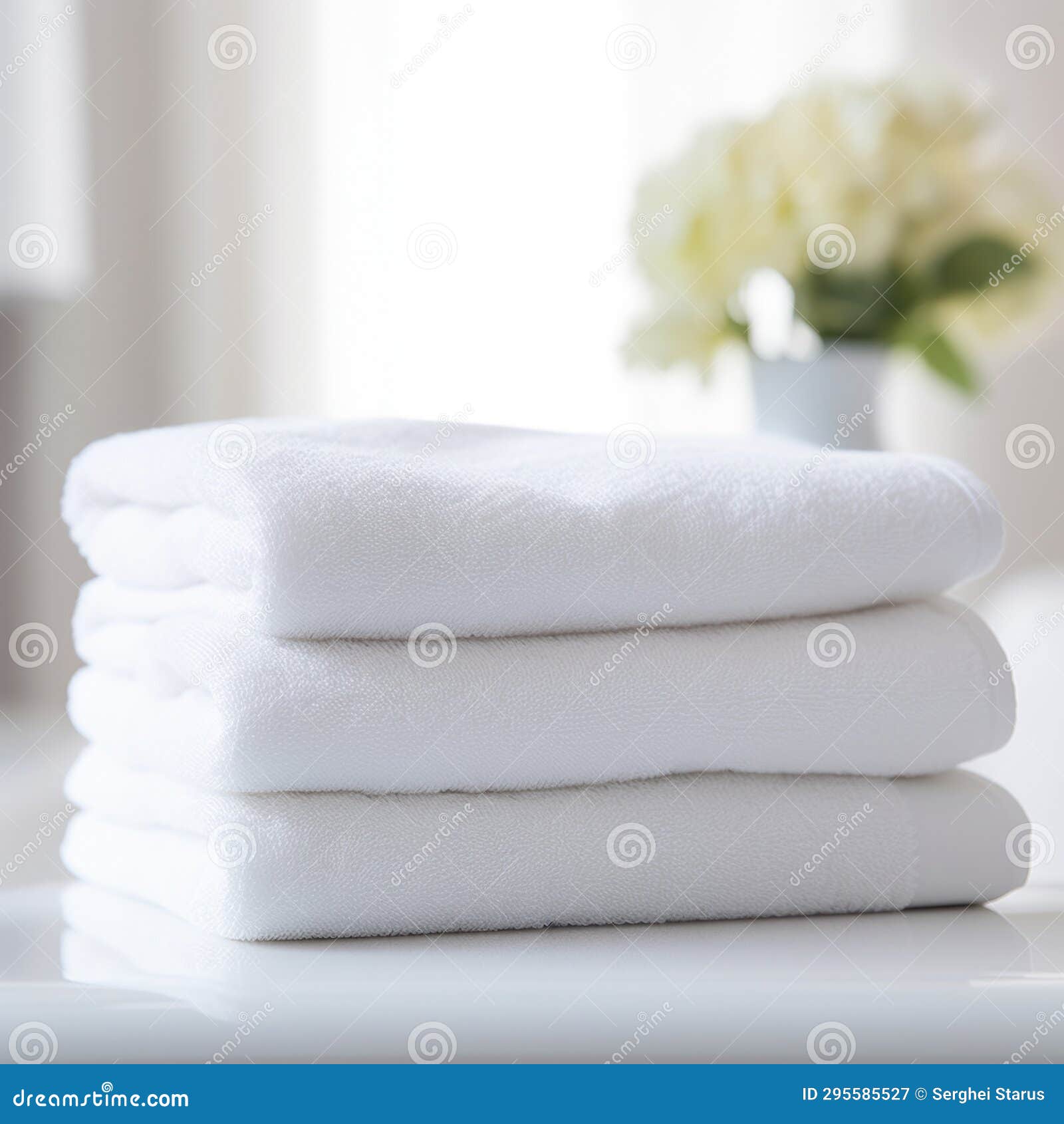 A Stack of White Towels on a Table, AI Stock Illustration ...