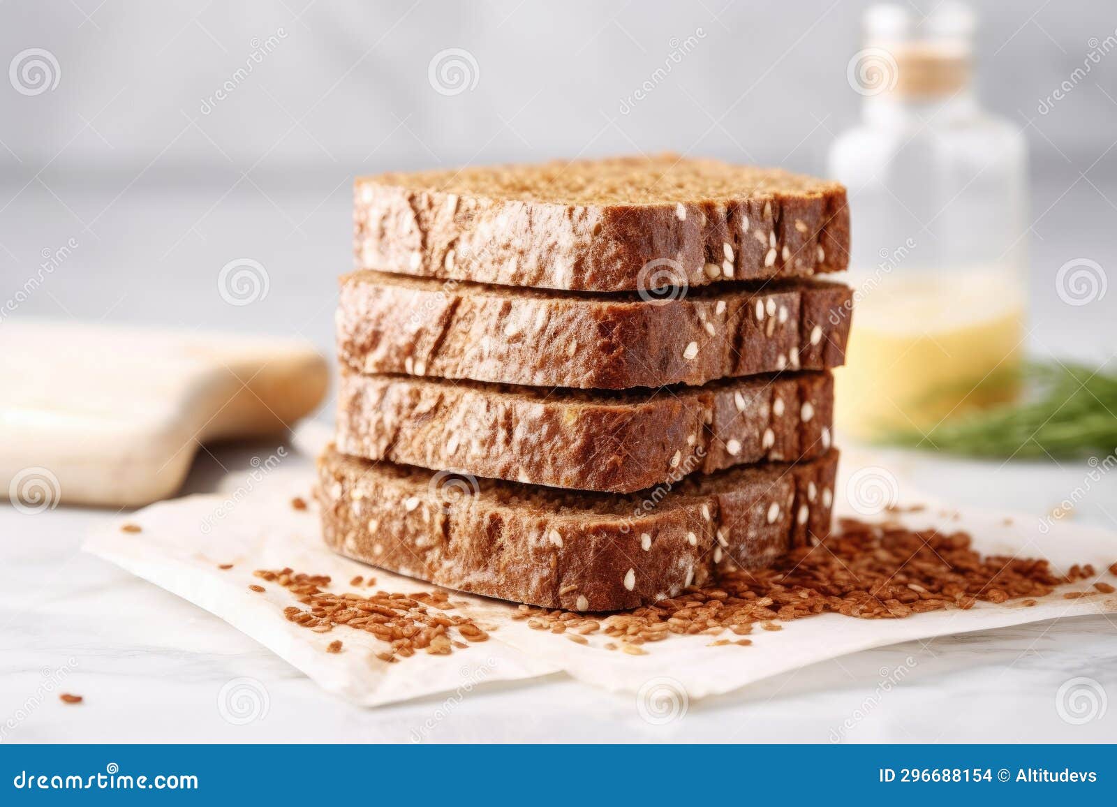 A Stack of Whole-grain Bread on a Marble Slab Stock Photo - Image of ...
