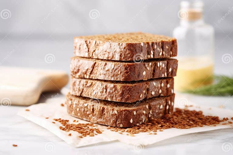 A Stack of Whole-grain Bread on a Marble Slab Stock Photo - Image of ...