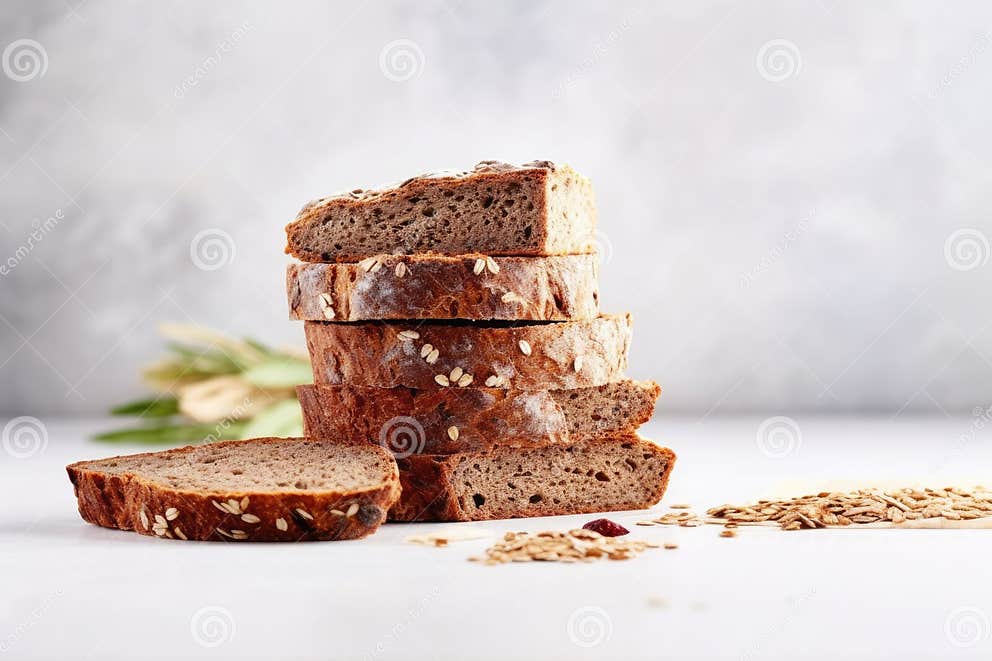 A Stack of Whole-grain Bread on a Marble Slab Stock Image - Image of ...