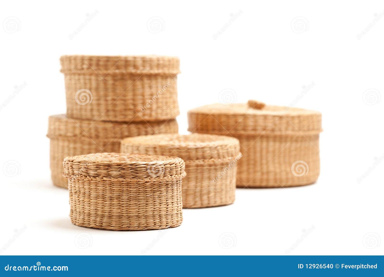 Stack of Wicker Baskets on White Stock Photo - Image of circle, texture ...