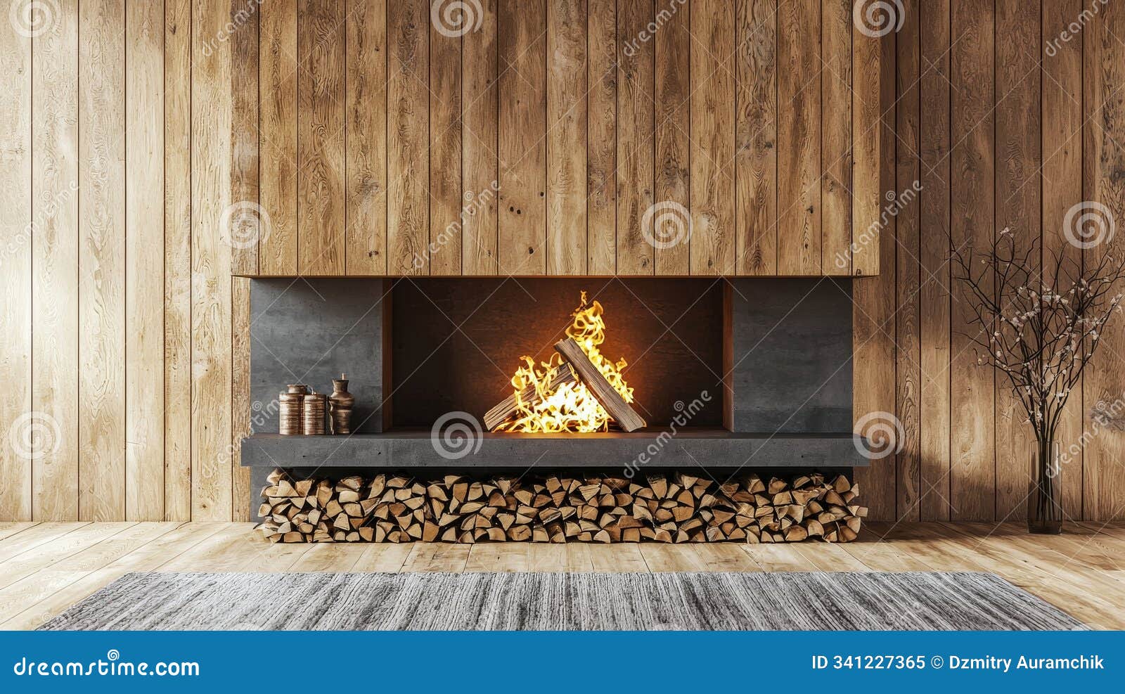 Stack of Wood on the Fireplace in a Cozy Living Room Stock Image ...