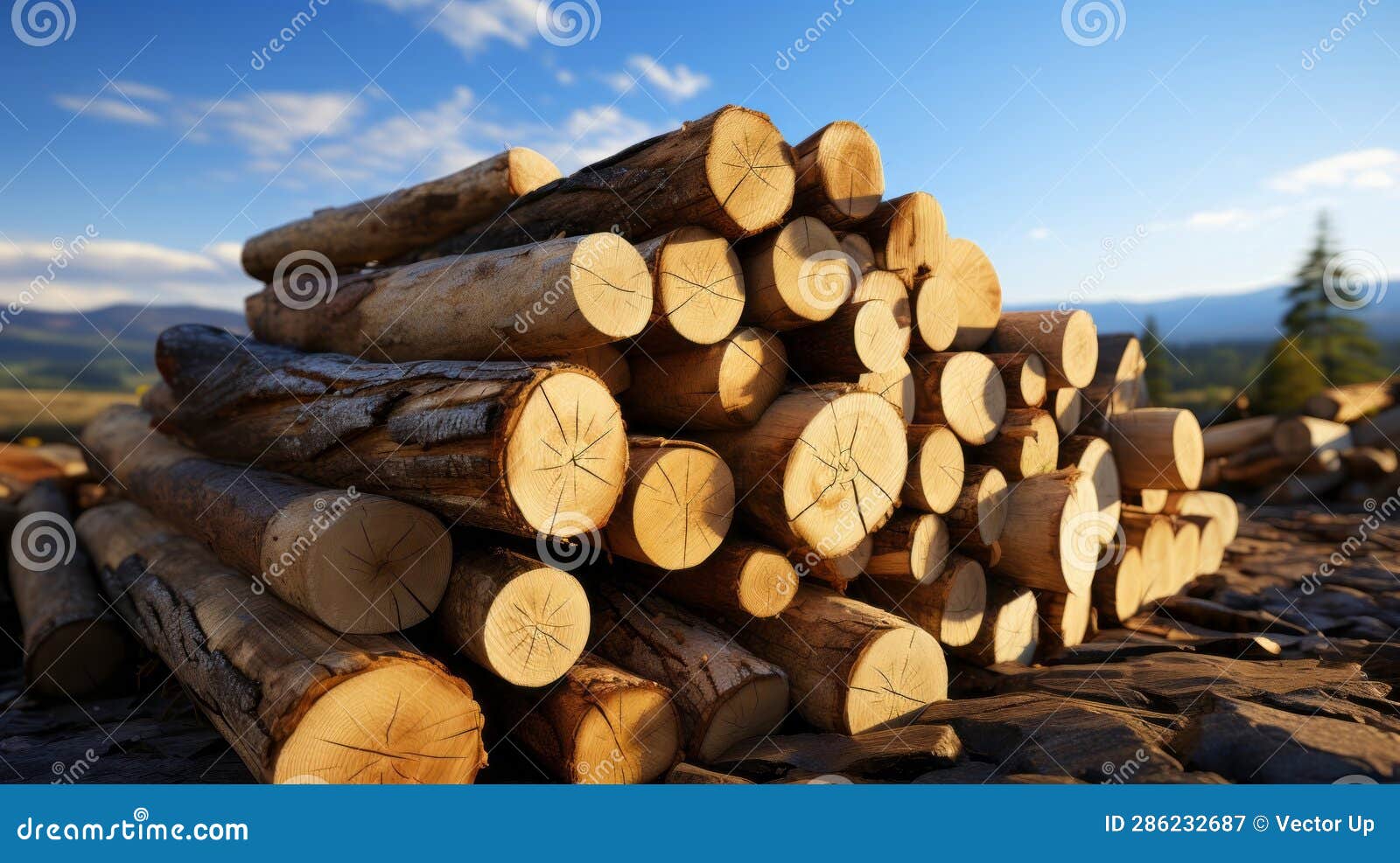 A Stack of Wood Logs. Generative AI. Stock Image - Image of pine, tree ...