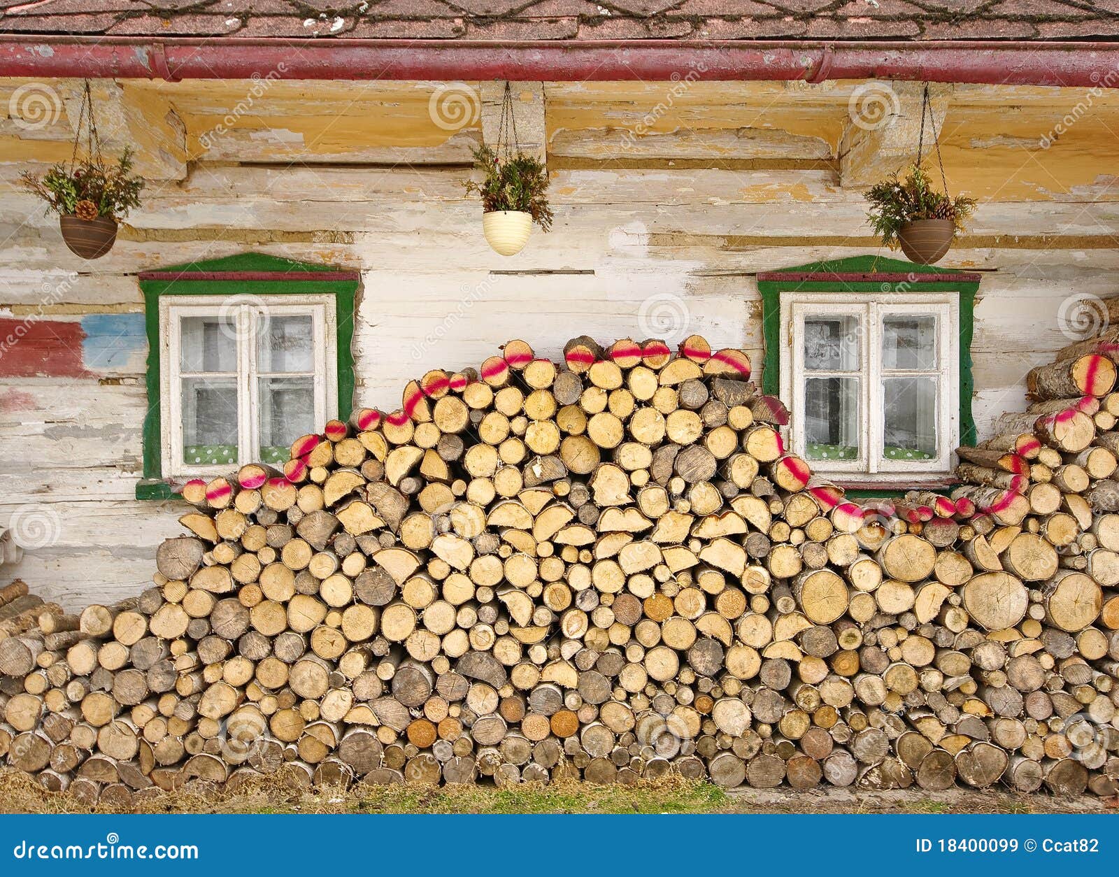 Stack of Wood Near Old Cottage Stock Image - Image of stacked, small ...