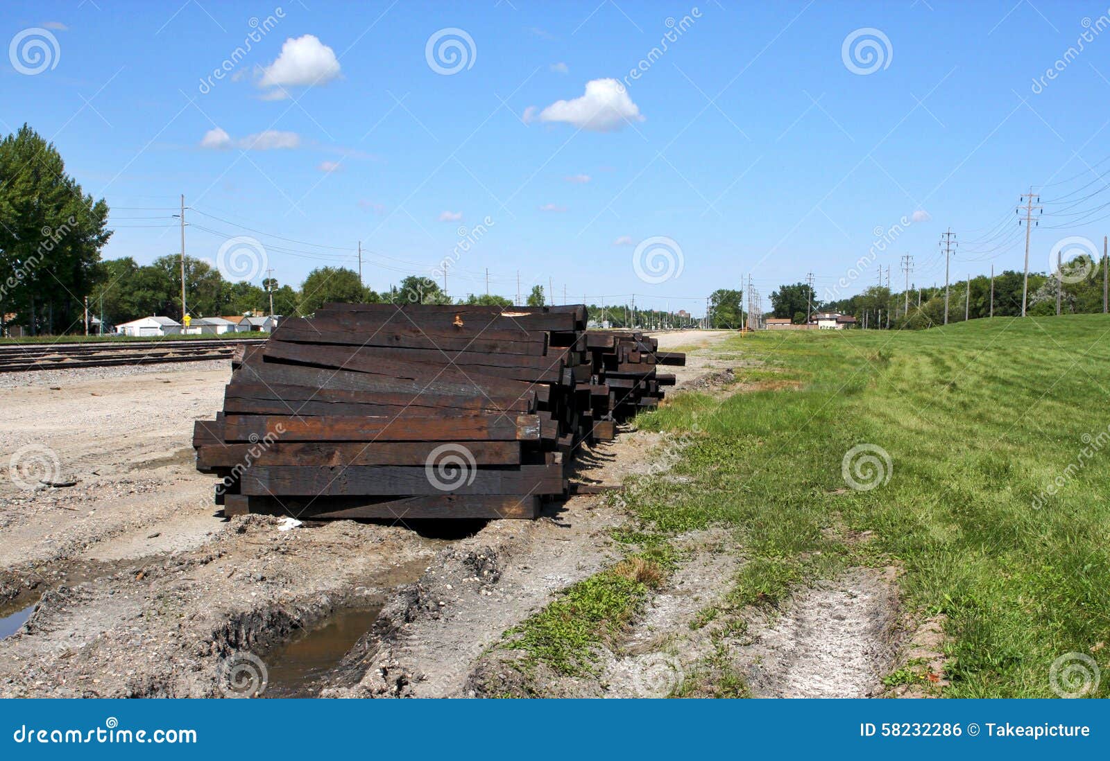 A stack of wood sleepers stock photo. Image of timber - 58232286