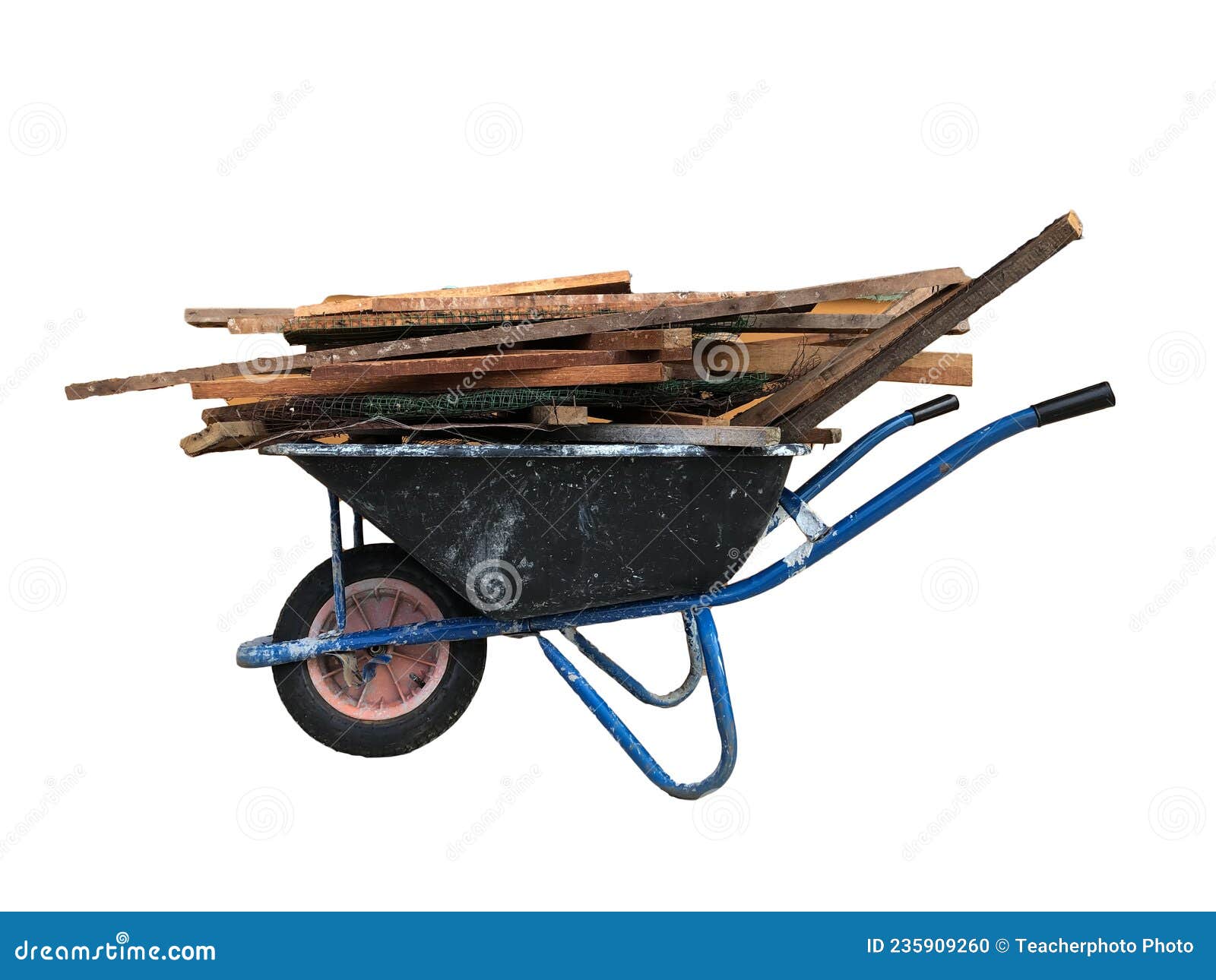 Stack of Wood and Wheelbarrow Isolated on a White Background Stock ...