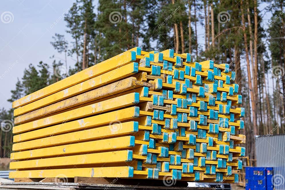 Stack of Wooden Beams for Framing or Structural Support in Construction ...