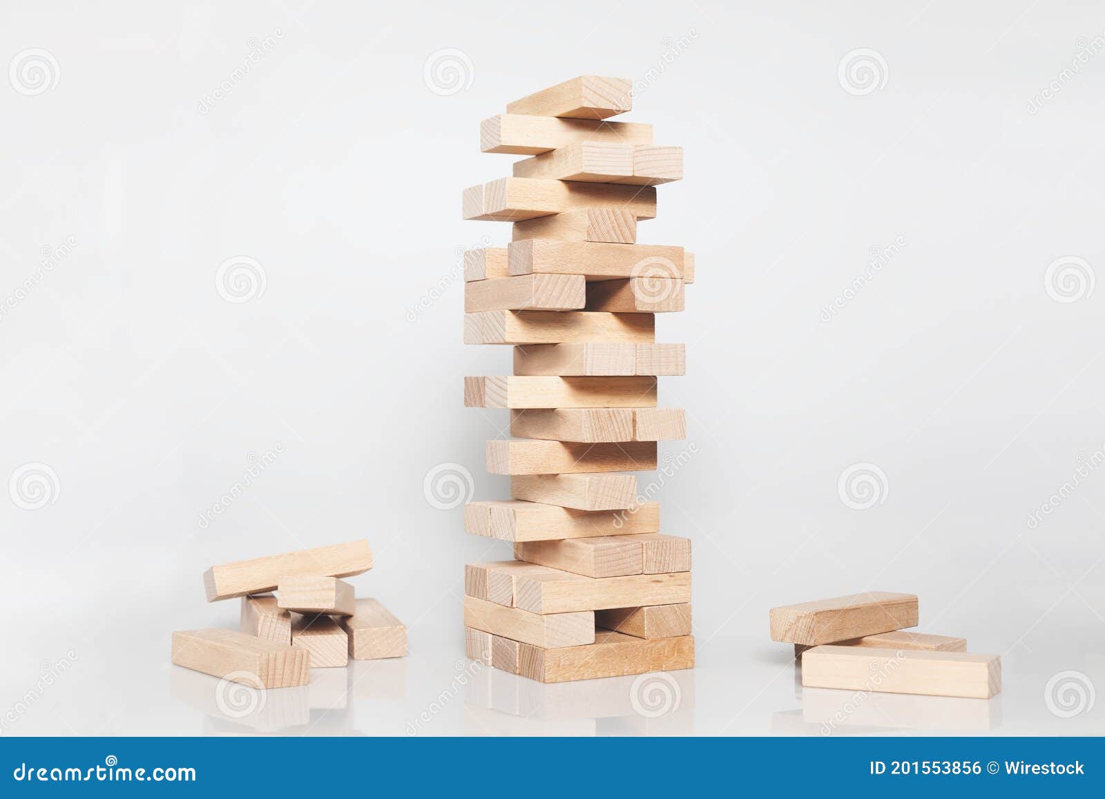 Stack of a Wooden Block Tower Isolated on a White Background Stock ...