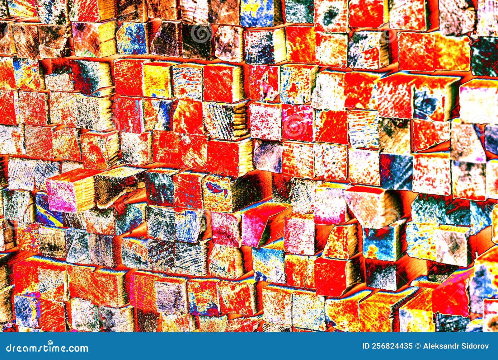 Stack of Wooden Blocks. Changed Color Scheme. Colorful Background. Tree ...