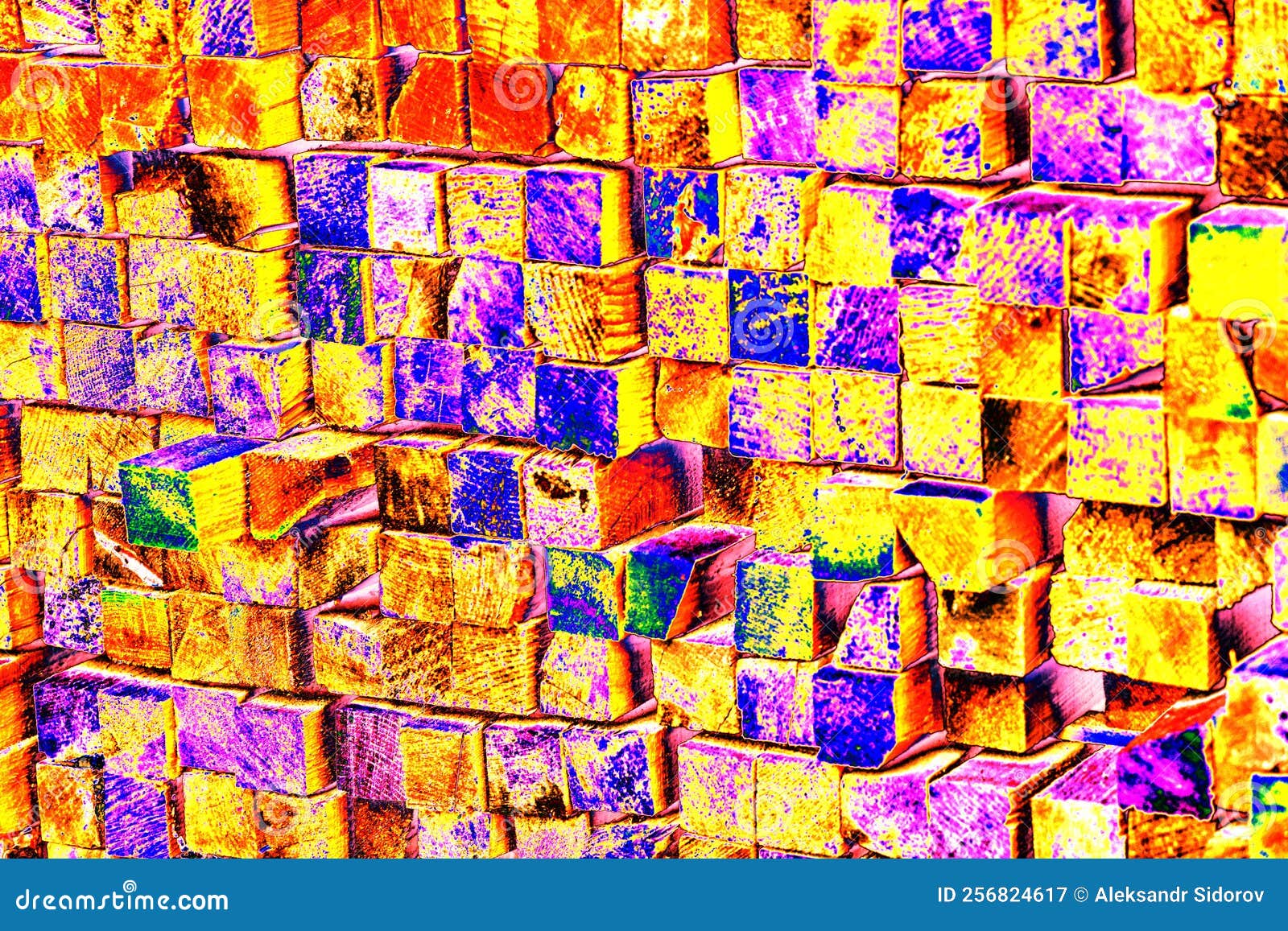 Stack of Wooden Blocks. Changed Color Scheme. Colorful Background. Tree ...