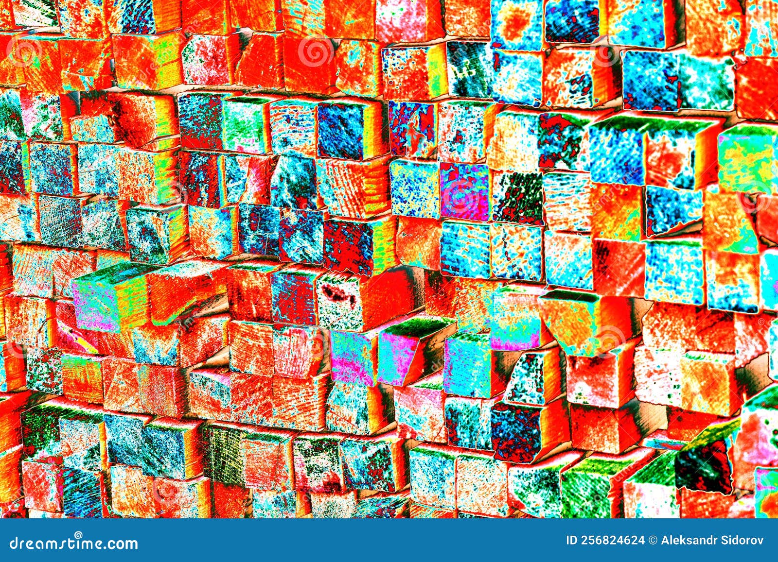 Stack of Wooden Blocks. Changed Color Scheme. Colorful Background. Tree ...