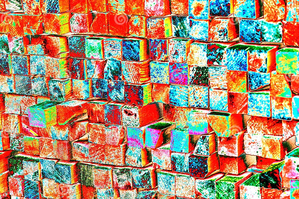 Stack of Wooden Blocks. Changed Color Scheme. Colorful Background. Tree ...