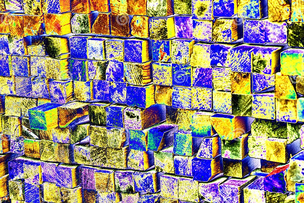 Stack of Wooden Blocks. Changed Color Scheme. Colorful Background. Tree ...