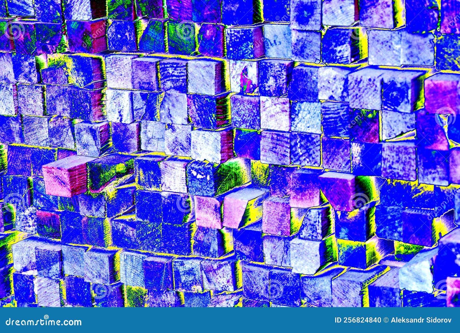 Stack of Wooden Blocks. Changed Color Scheme. Colorful Background. Tree ...