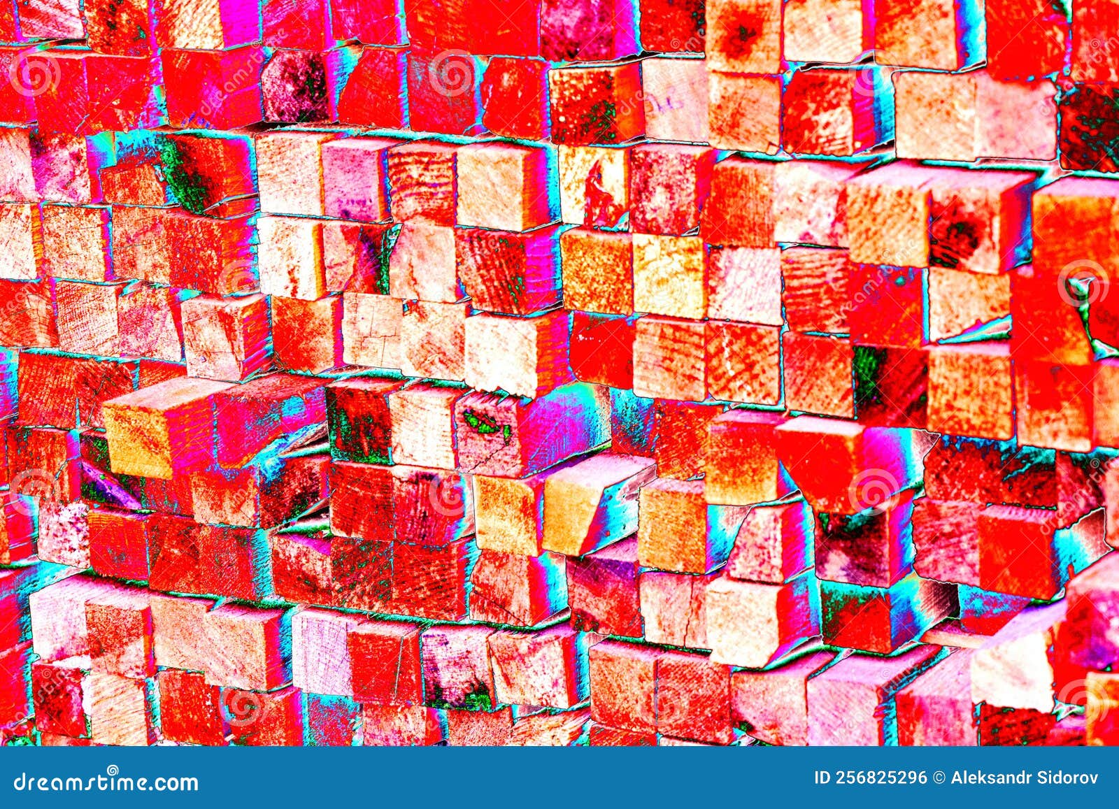 Stack of Wooden Blocks. Changed Color Scheme. Colorful Background. Tree ...