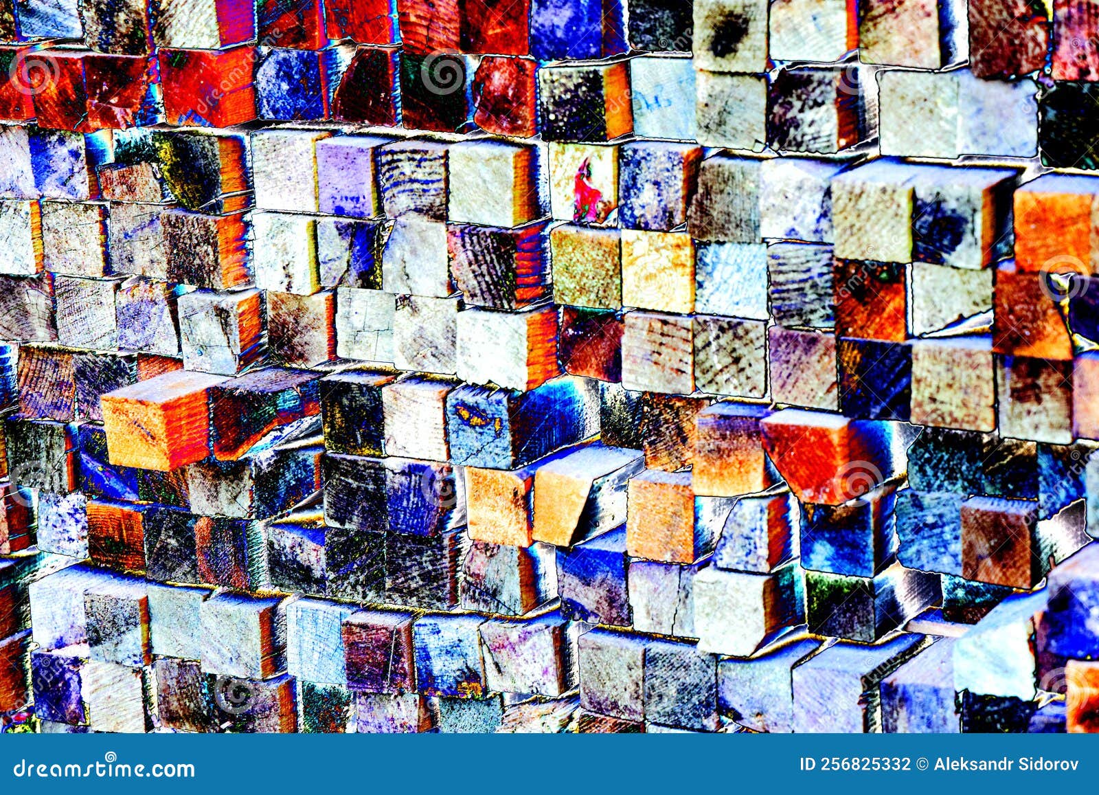 Stack of Wooden Blocks. Changed Color Scheme. Colorful Background. Tree ...