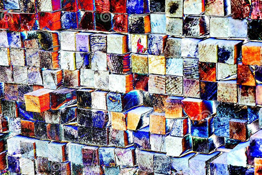 Stack of Wooden Blocks. Changed Color Scheme. Colorful Background. Tree ...